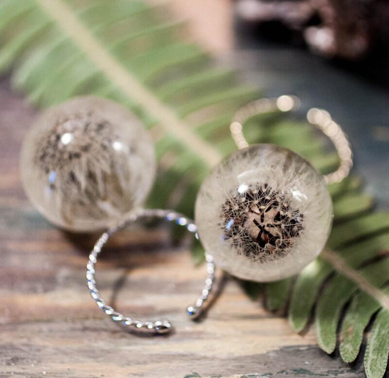 Real Dandelion Ring, Botanical Ring, Dandelion Ball, Resin Plants ...