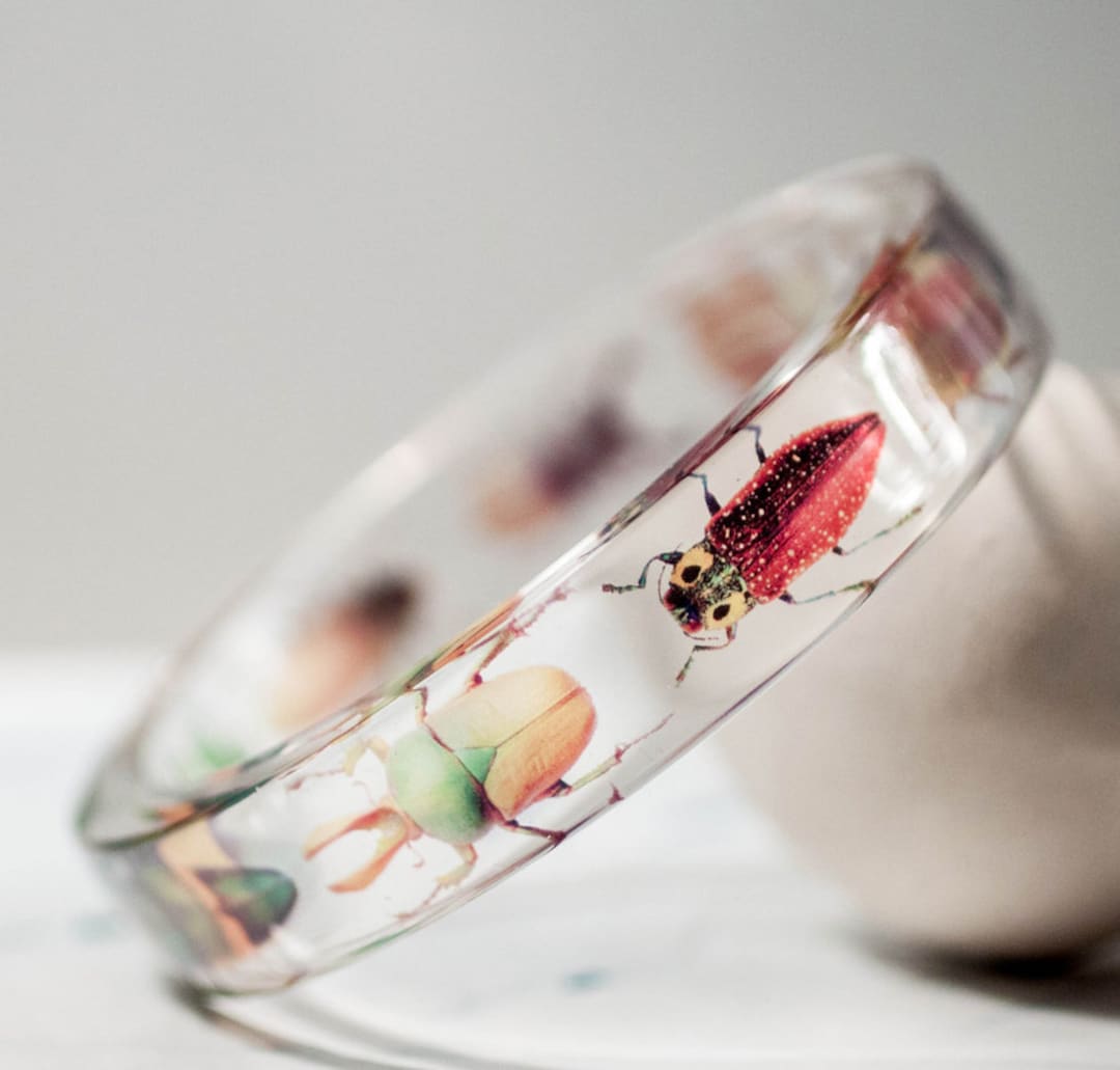 Bangle Bracelet With Beetles, D-64mm, Resin Jewelry, Rhinoceros Beetle ...