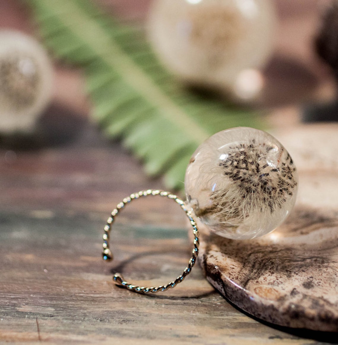 Real Dandelion Ring, Botanical Ring, Dandelion Ball, Resin Plants ...