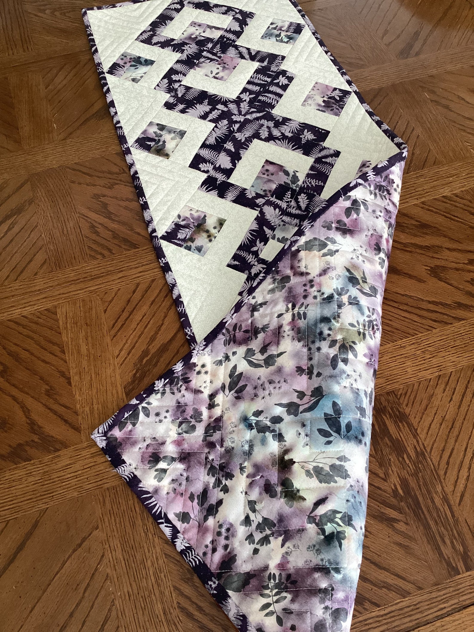 Quilted Patchwork Table Runner Grape and Cream Color Palette - Etsy