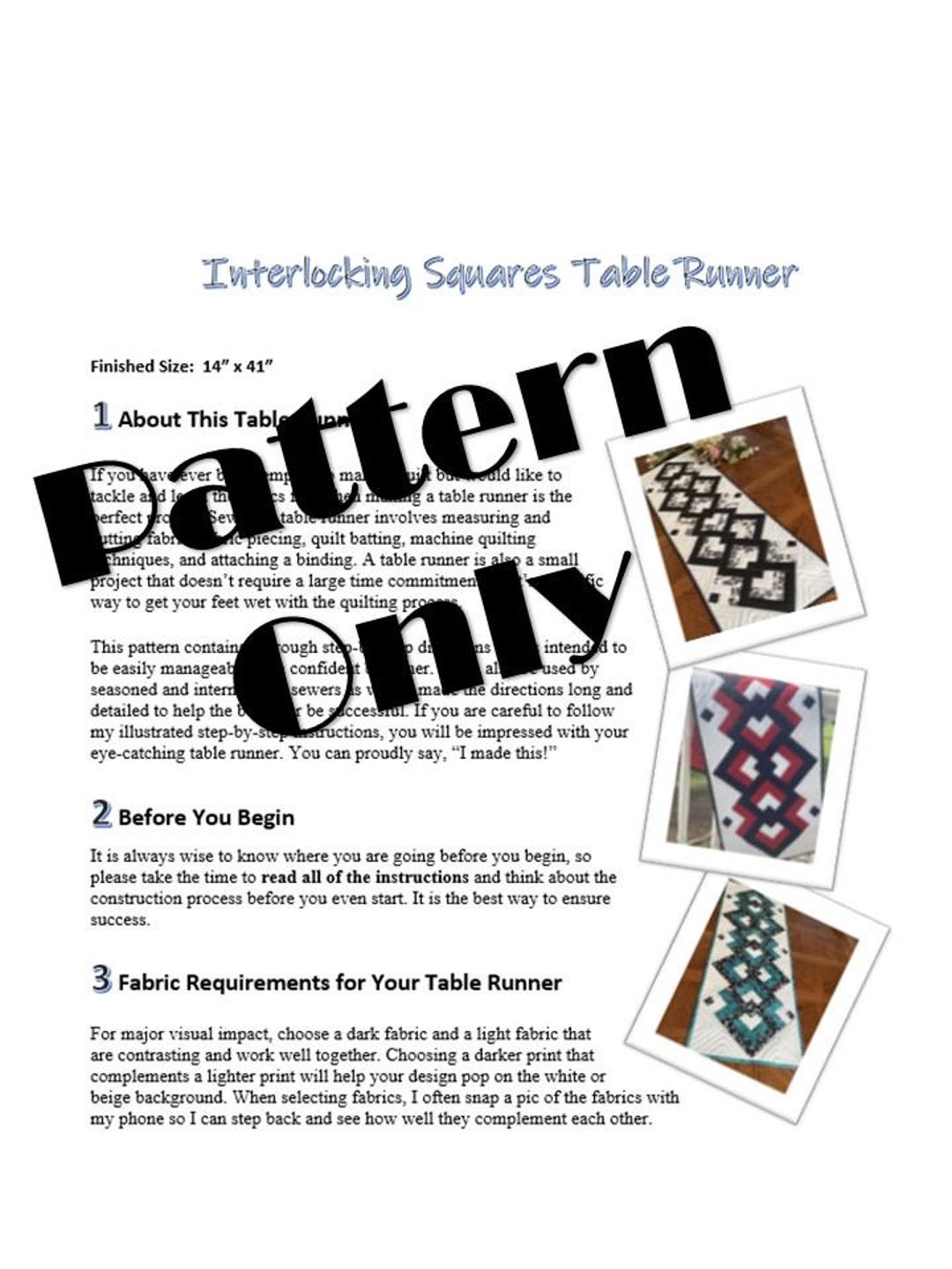 Interlocking Squares Table Runner Pattern — Instant Download (pattern ...
