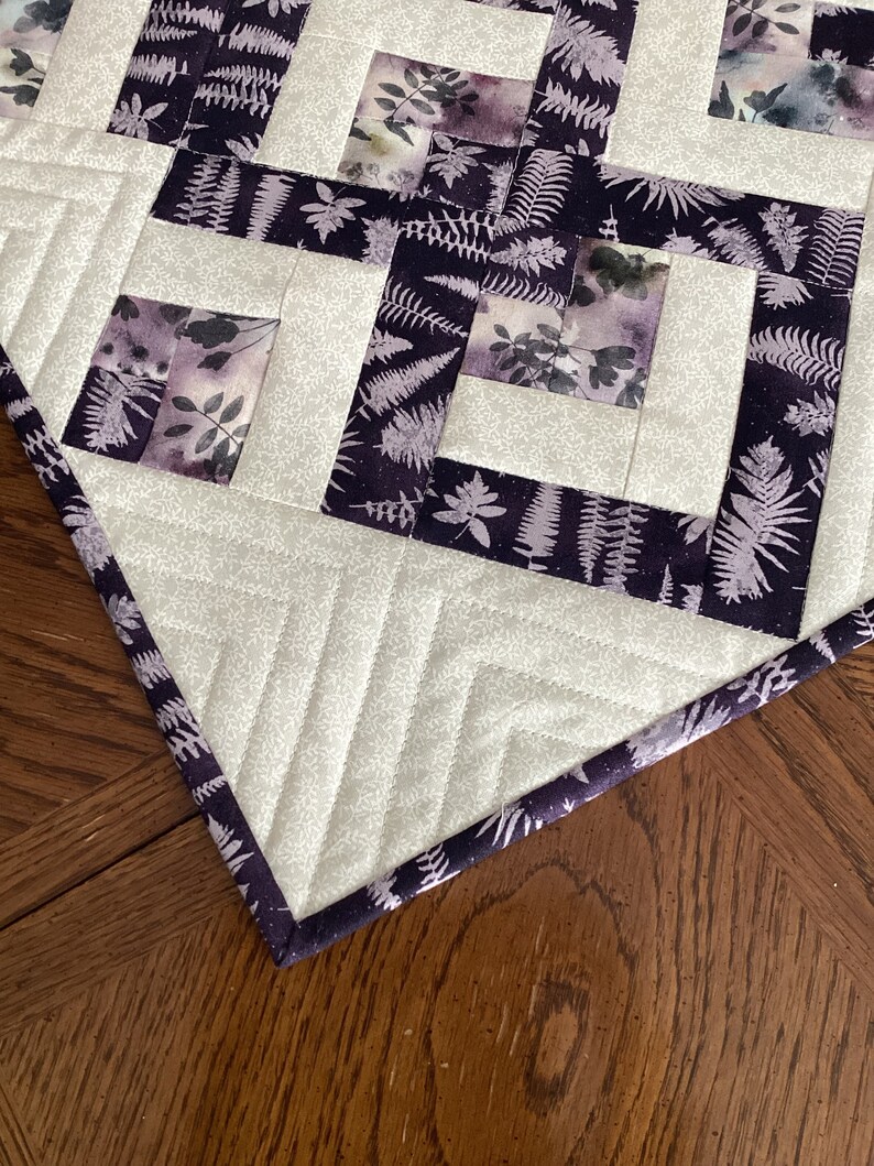 Quilted Patchwork Table Runner Grape and Cream Color Palette - Etsy