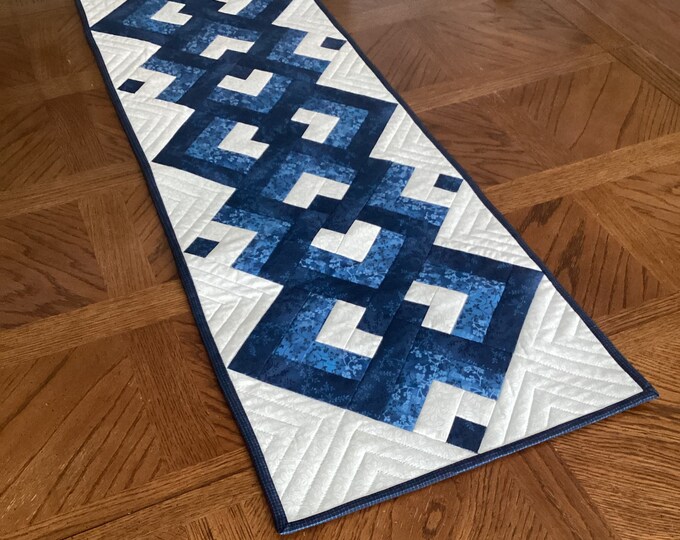 Quilted Patchwork Table Runner Blue and White Color Palette - Etsy