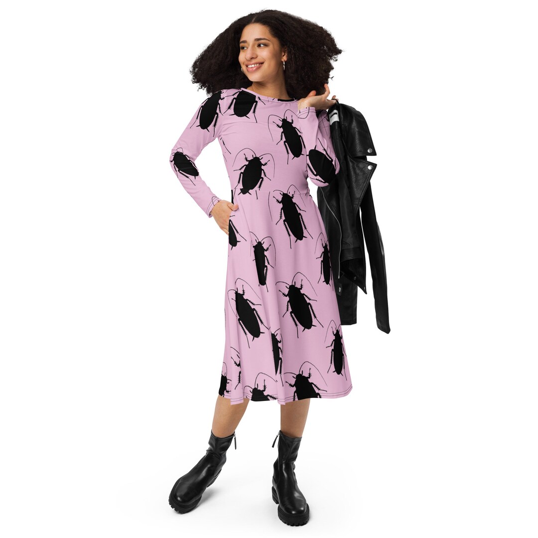 Cockroach Long Sleeve Midi Dress With Pockets - Etsy