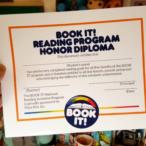 Book It Pizza Hut Certificate - Etsy