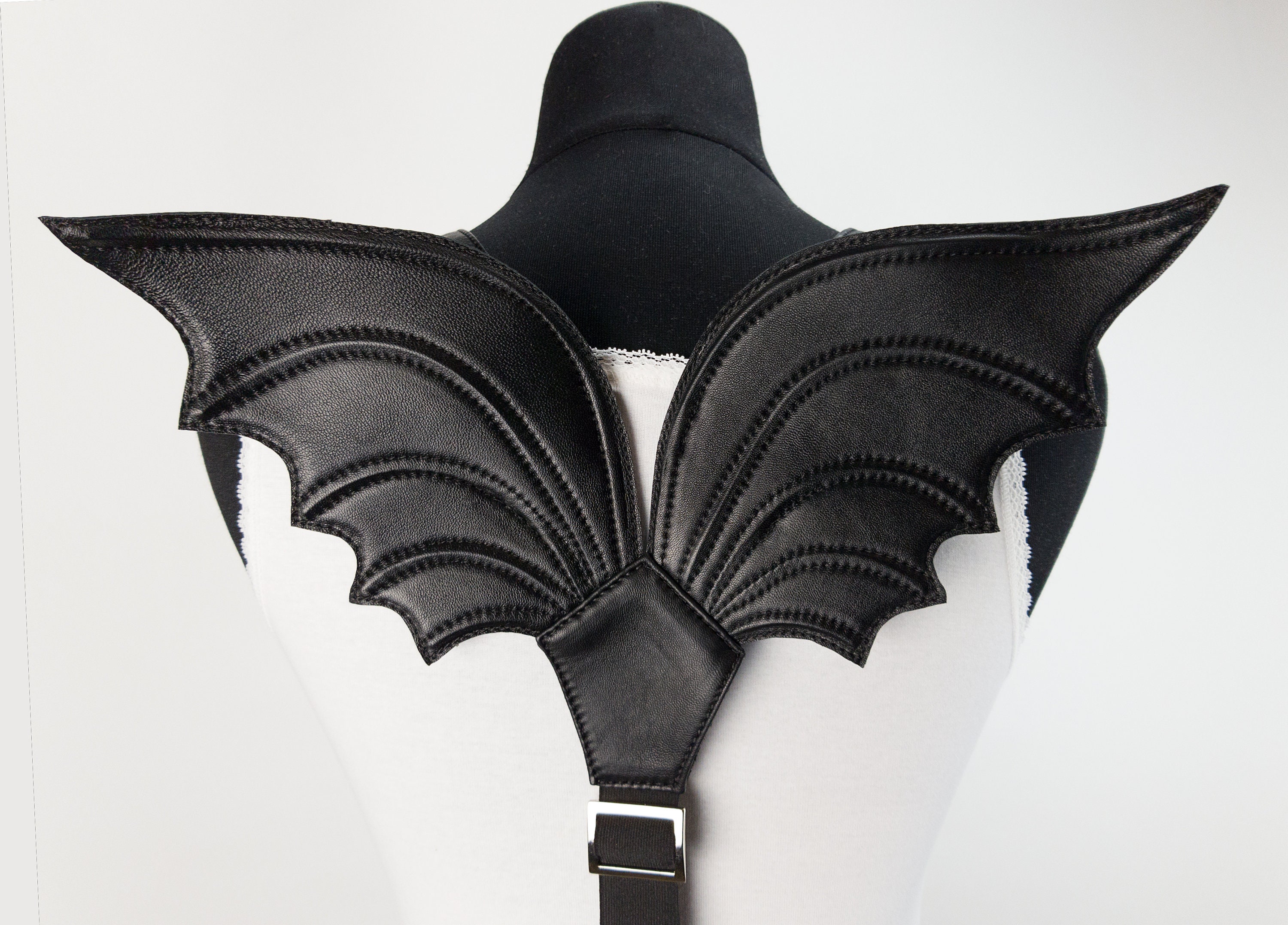 Black Leather Suspenders With Bat Wings Unisex Harness Strap - Etsy