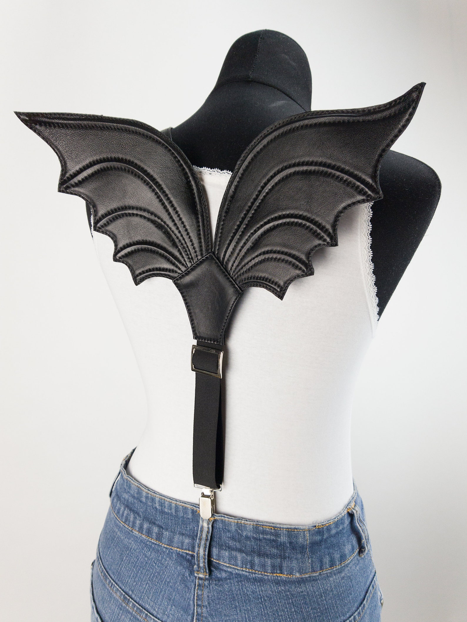 Black Leather Suspenders With Bat Wings Unisex Harness Strap - Etsy
