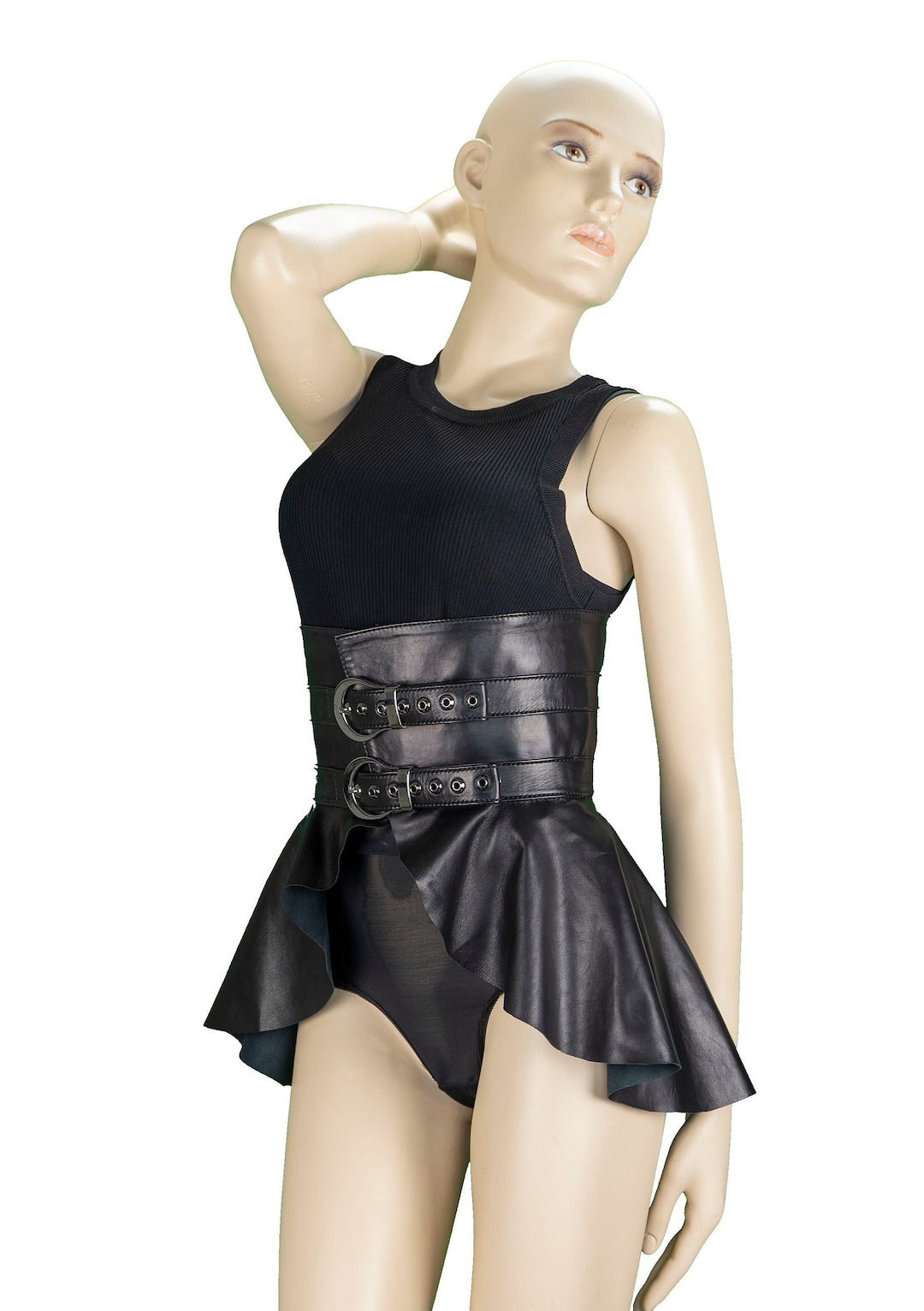 Leather Peplum Harness Belt Double Buckle Corset Belt Wide Waist