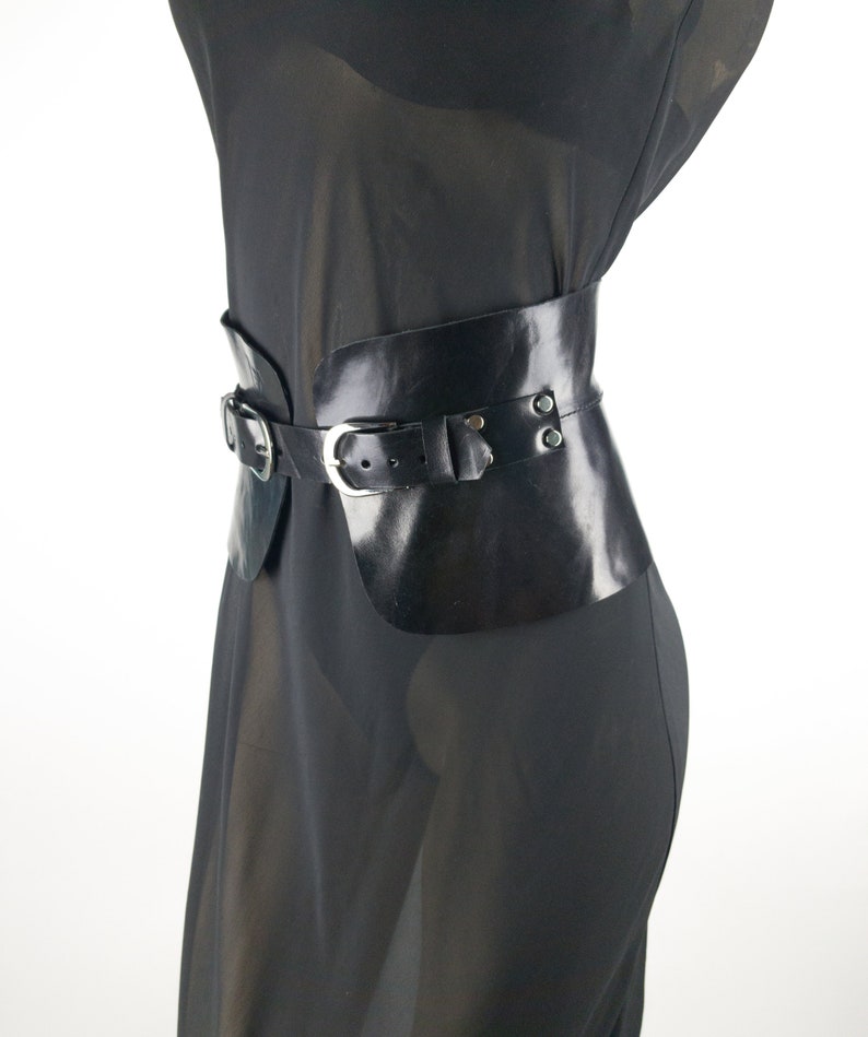 Black Glossy Stiff Leather Peplum Belt Womens Leather Belt | Etsy