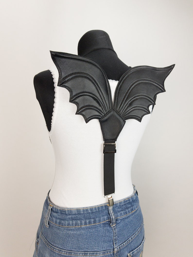 Black Leather Suspenders With Bat Wings Unisex Harness Strap - Etsy