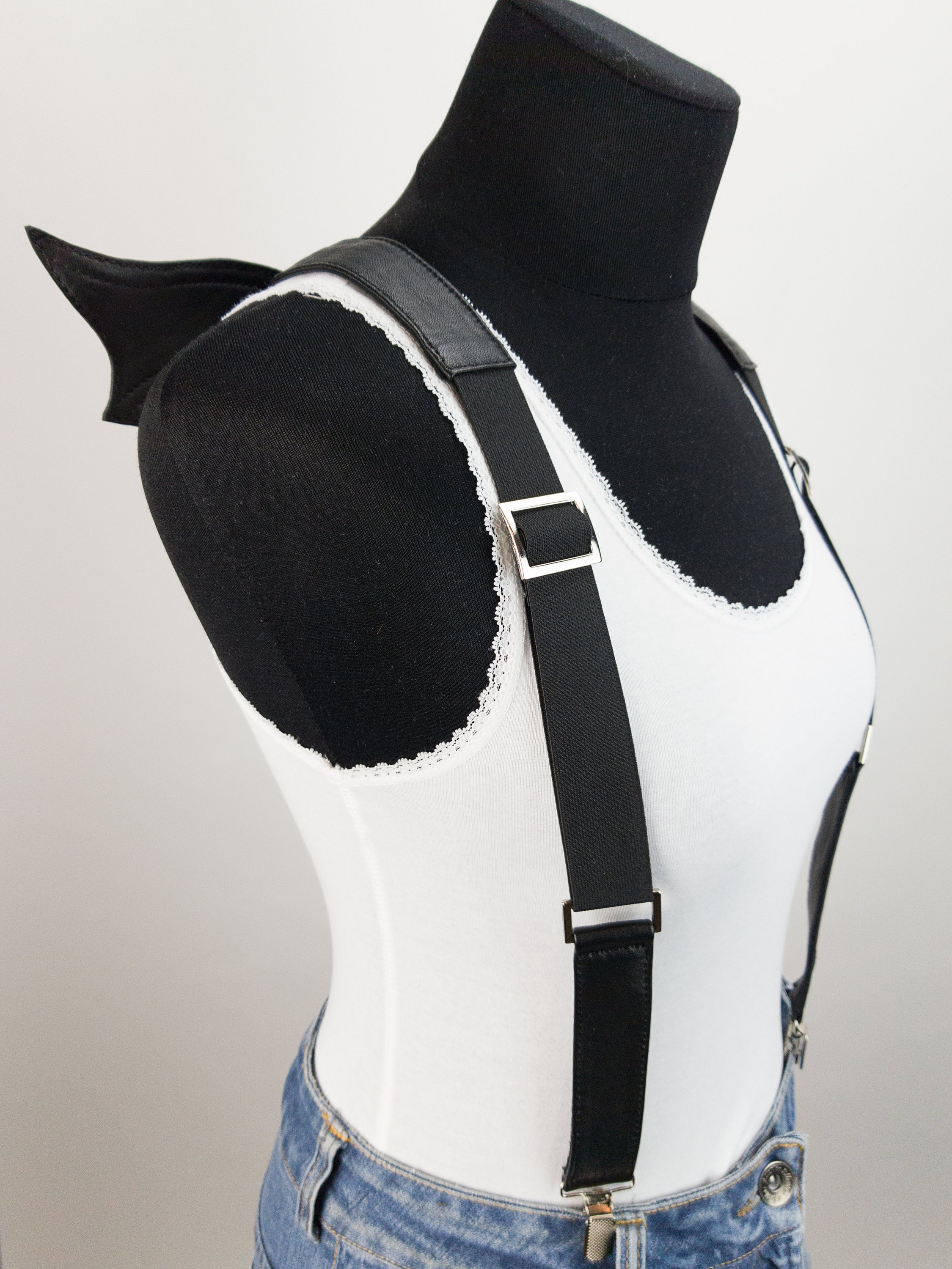 Black Leather Suspenders With Bat Wings Unisex Harness Strap - Etsy