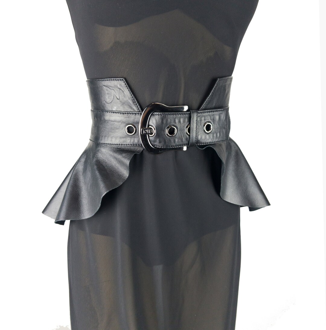 Black Leather Peplum Belt: Wide Waist Shaping Skirt Belt - Etsy