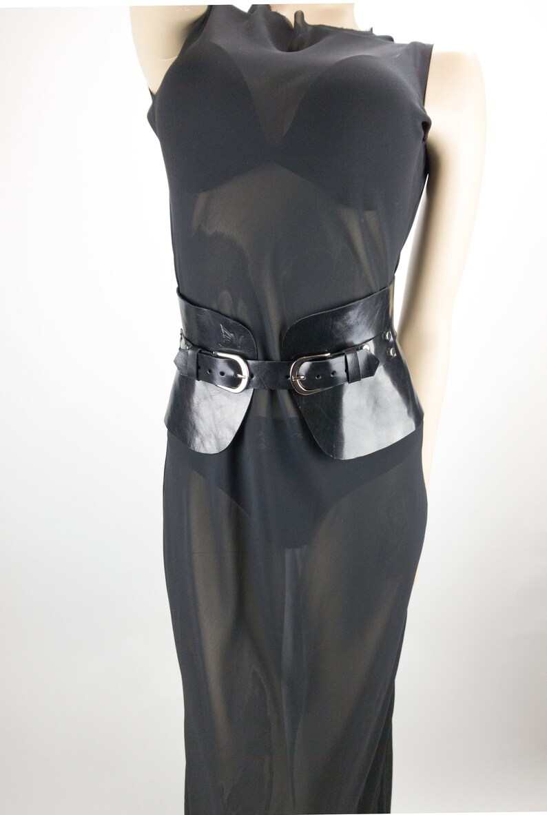 Black Glossy Stiff Leather Peplum Belt Womens Leather Belt | Etsy