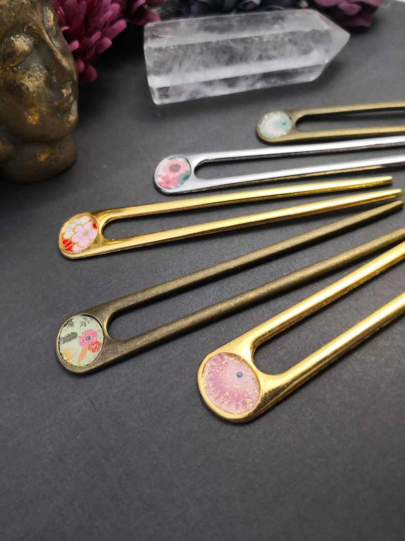 Metal Hair Stick Decorated With Flowered Paper, Bun Stick, Hair Stick ...