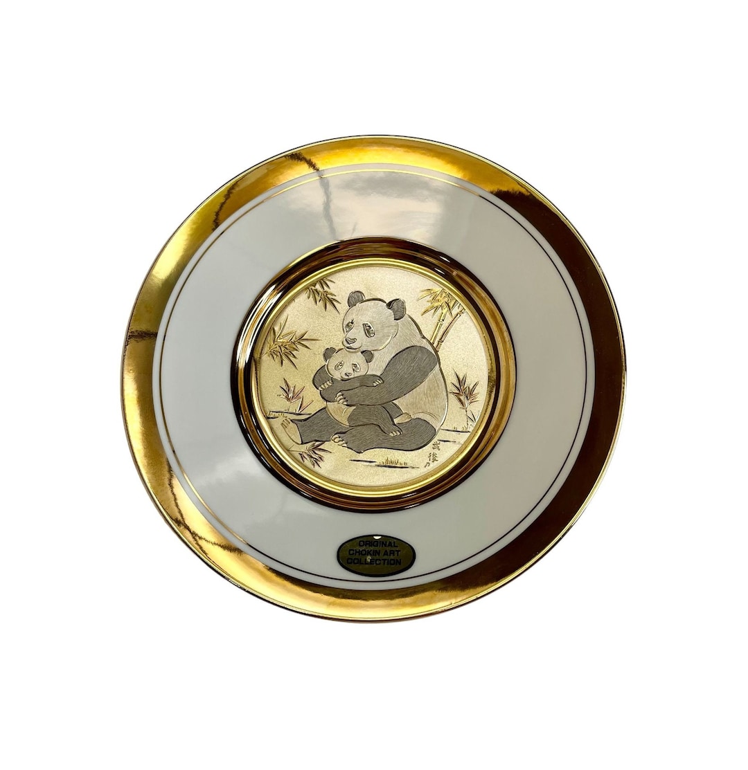 Vintage 24KT Gold Rim Chokin Art Collection Plate - Panda Design ...