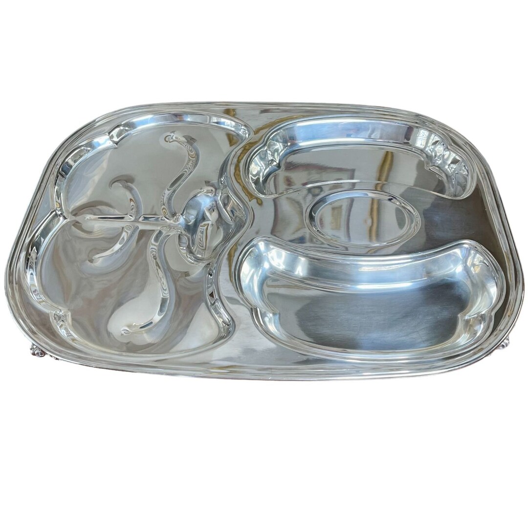 Silver Plated Footed Meat Platter Tray With Compartments and Juice Vein ...