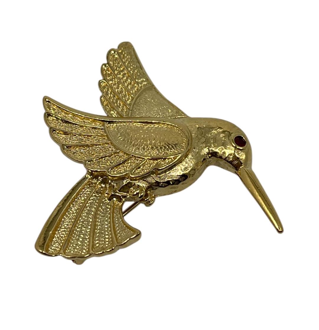Vintage Avon Gold Tone Hummingbird Brooch, Ruby Rhinestone Eye - Etsy