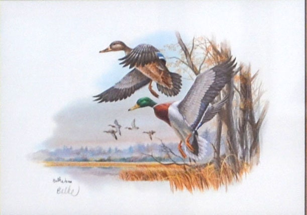 Signed 1988 Fine Art Lithograph of Ducks on Cotton Paper, From Original ...