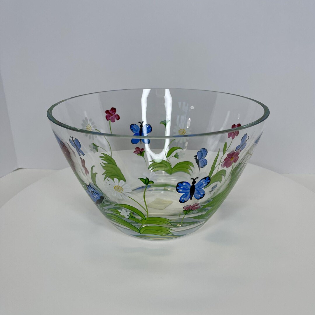 Lenox Hand-painted Glass Bowl With Butterflies and Floral Design, Made ...
