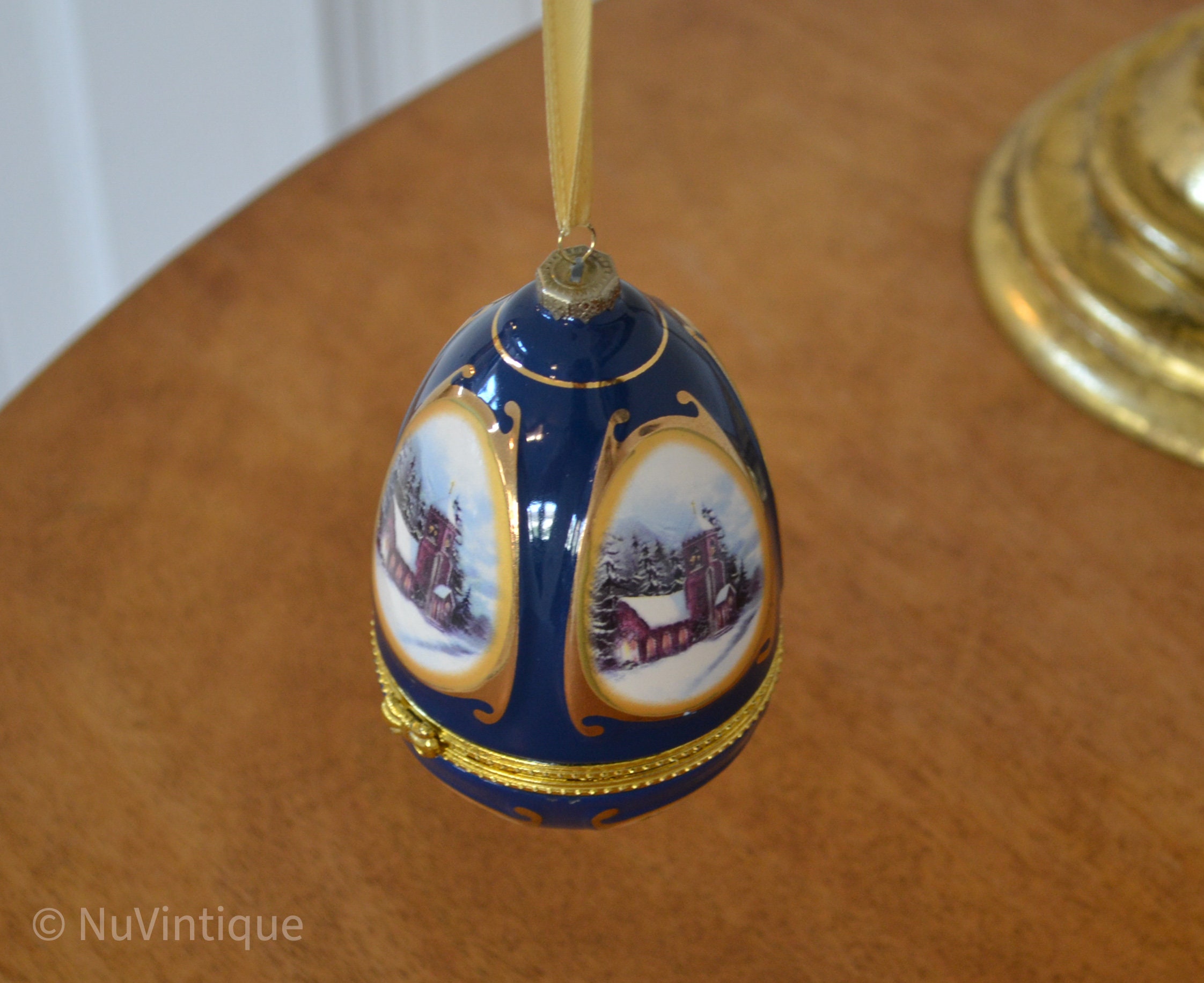 Porcelain Egg Shaped Music Box Christmas Ornament, Plays a Way in a ...