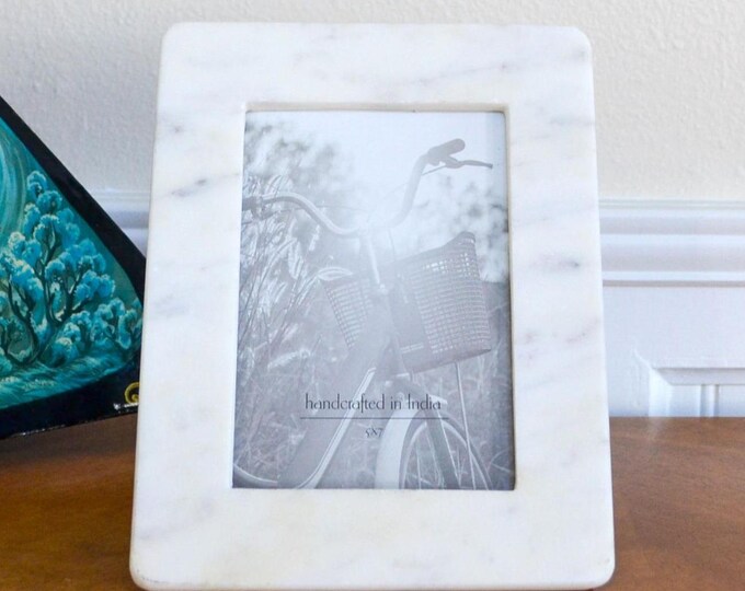 Handcrafted Heavy White Marble Photo Frame | 5x7 Picture Display ...