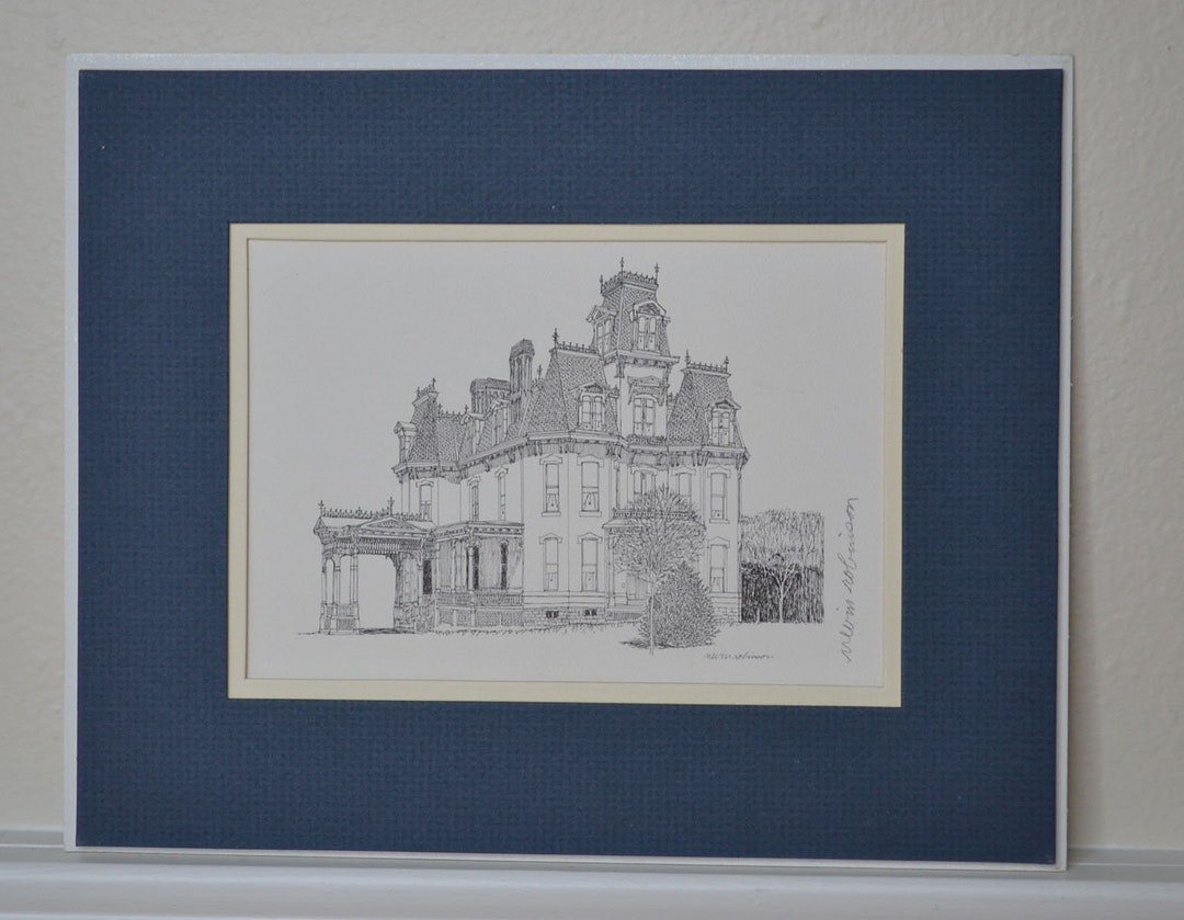 Vintage (mid Century) Matted Signed Etching Print of a Pittsburgh Home ...