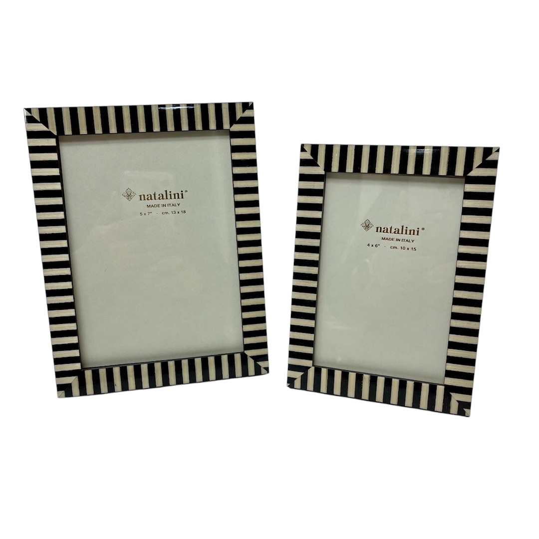 Natalini Handmade Italian Wood Frames, Black and White Mosaic Striped ...