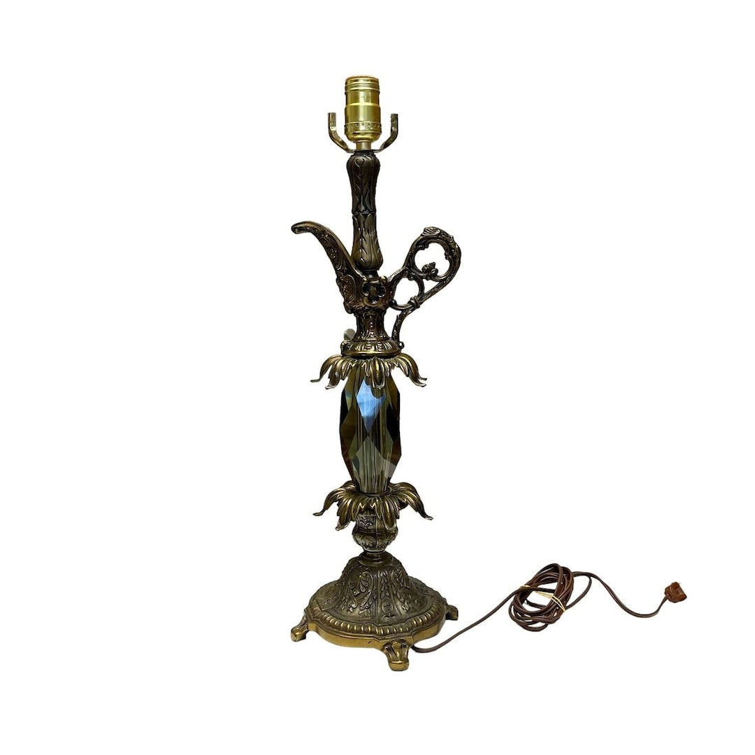 L&L Loevsky WMC Brass and Smoke Glass 3 Three Way Electric Table Lamp ...