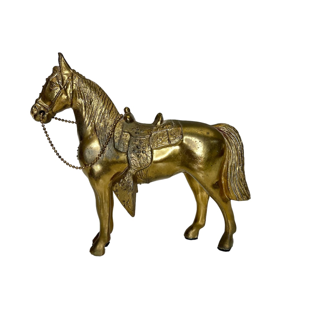 7 Inch Gold Tone Cast Pot Metal Carnival Fair Prize Western Pony Small ...