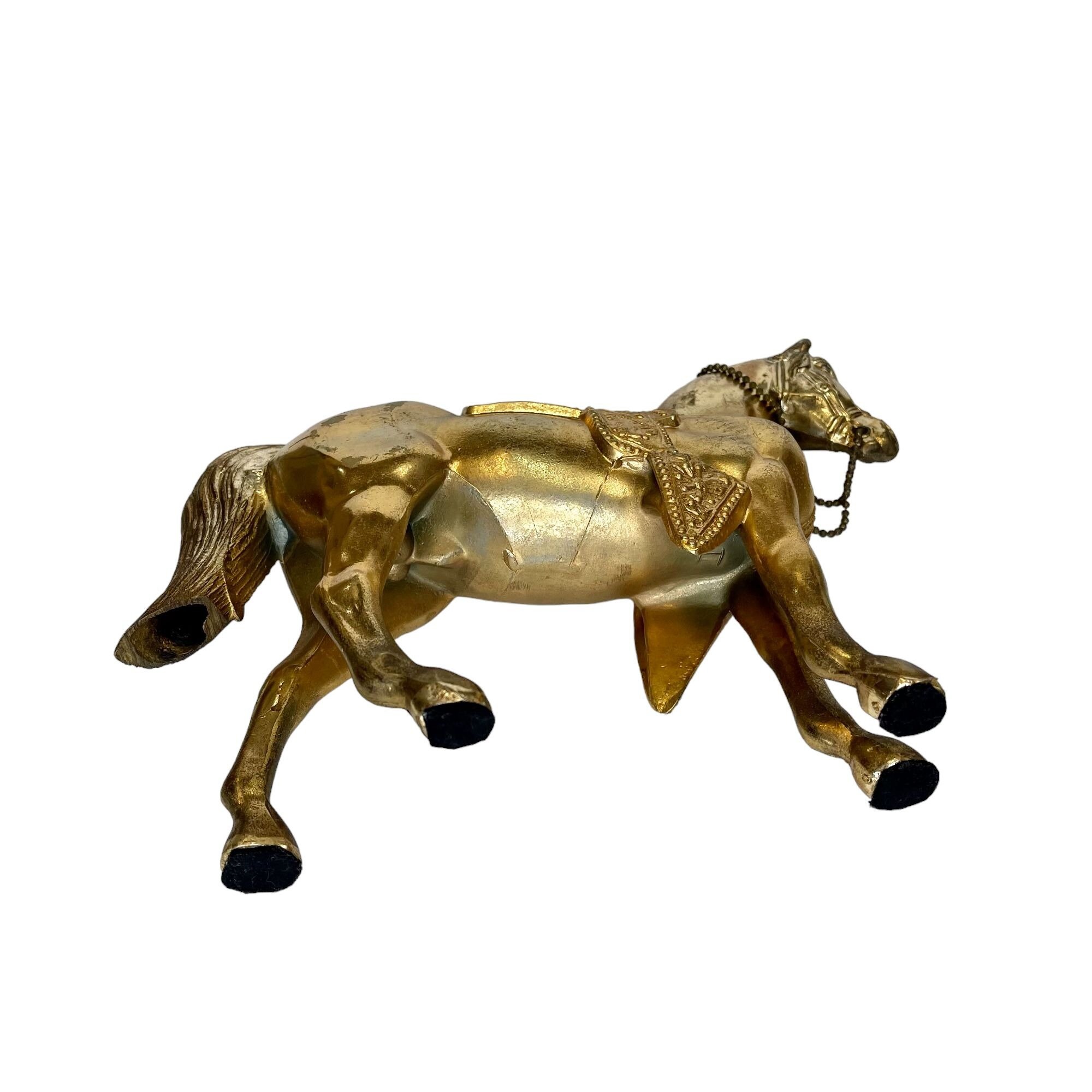 11 Inch Gold Tone Cast Pot Metal Carnival Fair Prize Western Horse With ...