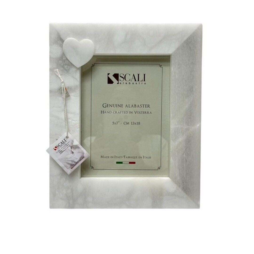 Scali Alabastro Genuine Alabaster Picture Frame 5X7 White Gray Heart ...