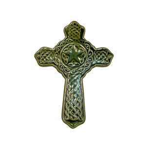 Vintage Glazed Green Ceramic Irish Celtic Cross Wall Plaque With Relief ...