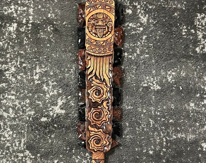 Macuahuitl Aztec, Tonatiuh Aztec Sun Sol God, Carved, Obsidian Blades ...