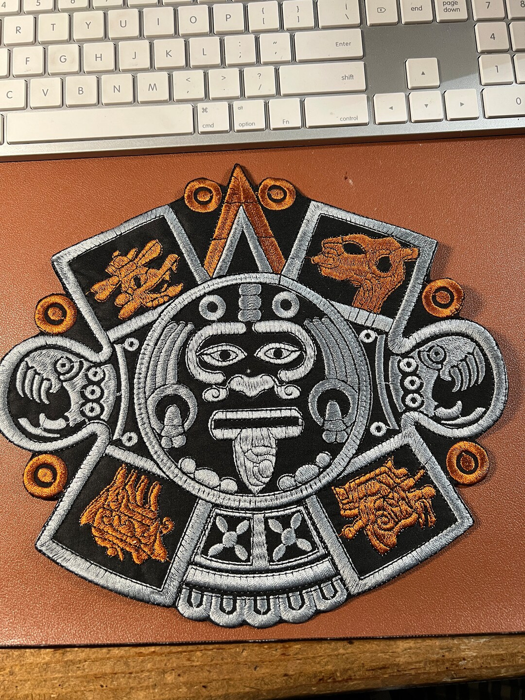 Large Aztec Calendar Tonatiuh Patch Bronze/silver on Black - Etsy