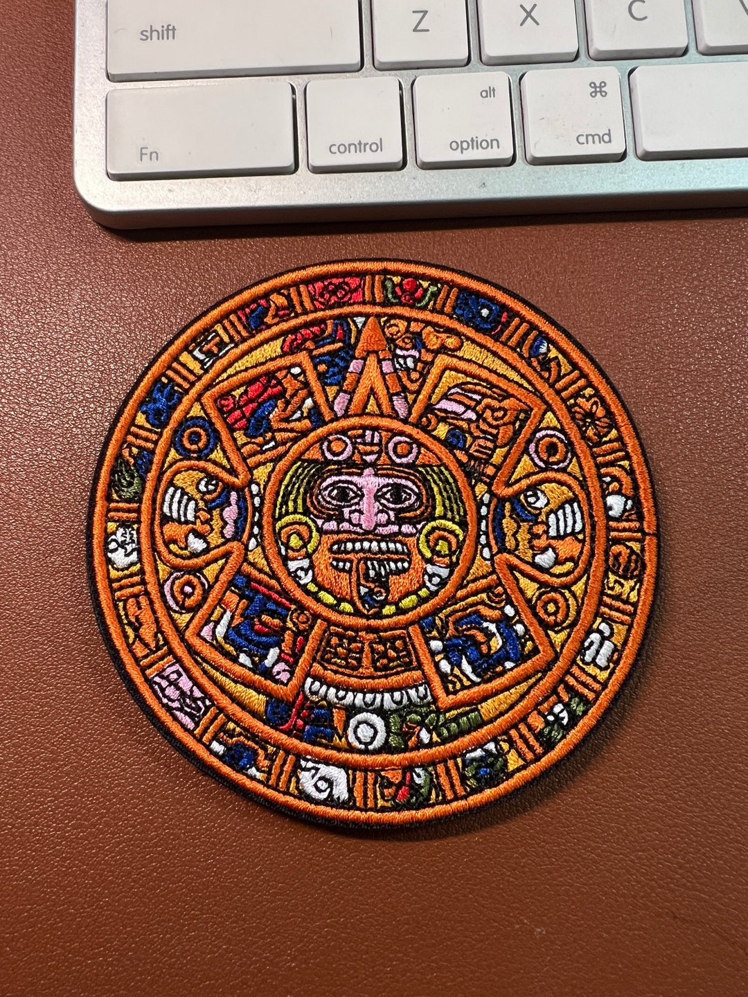 Aztec Calendar Embroidered Orange Velcro Sew on Only, 3 1/2 In. Azteca ...