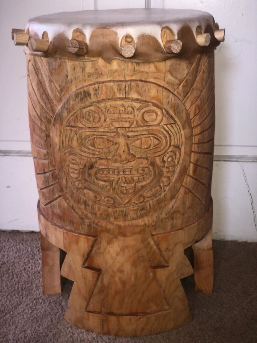Medium Huehuetl Aztec Drum 21.5 tall by 12.5 | Etsy