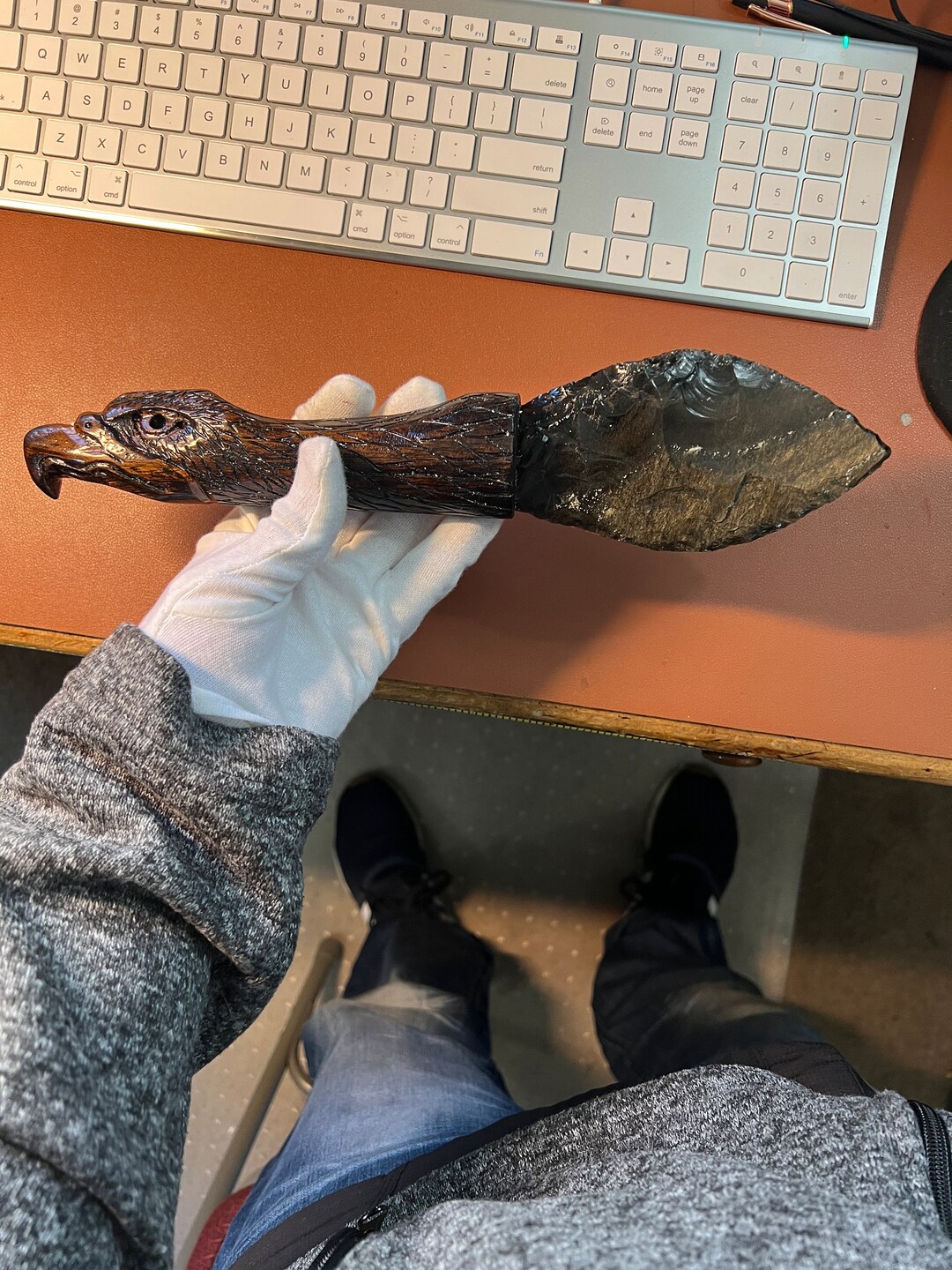 Aztec Tecpatl, Replica Sacrificial Dagger, Wood, Obsidian, Carved Eagle ...