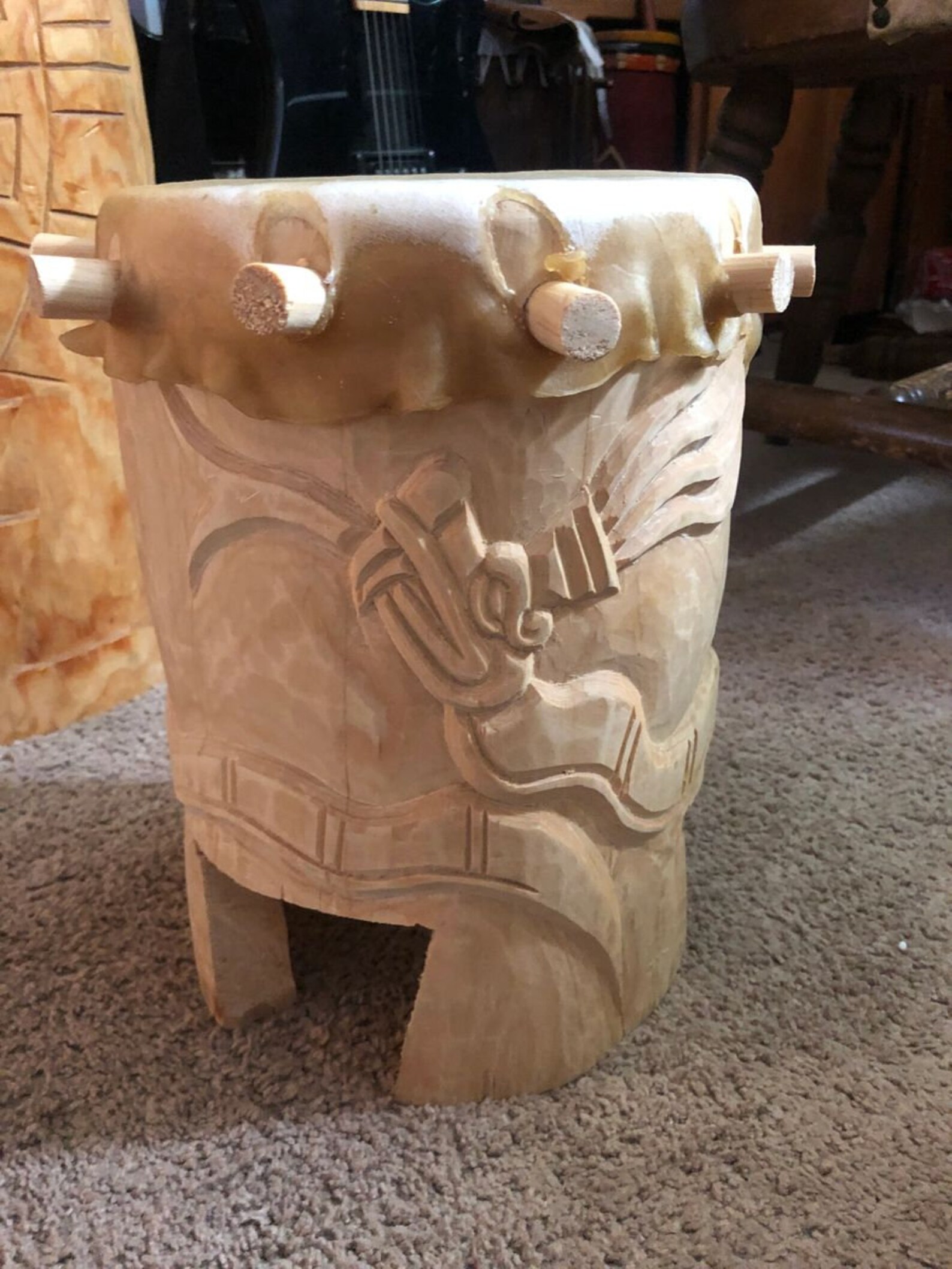 Small Huehuetl Aztec Drum 11 tall by 8 wide | Etsy