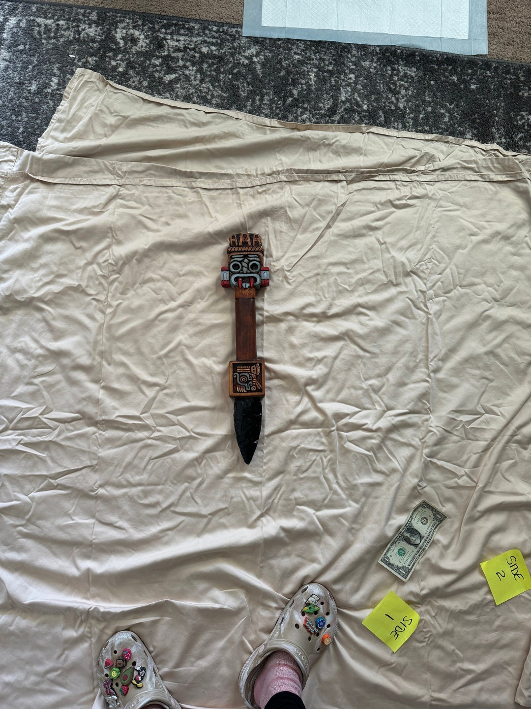 Tlaloc Dagger, Azteca Obsidian Knife, Mexica Sacrificial Daga 18.5, Deep Wood Carved, Mexican ...