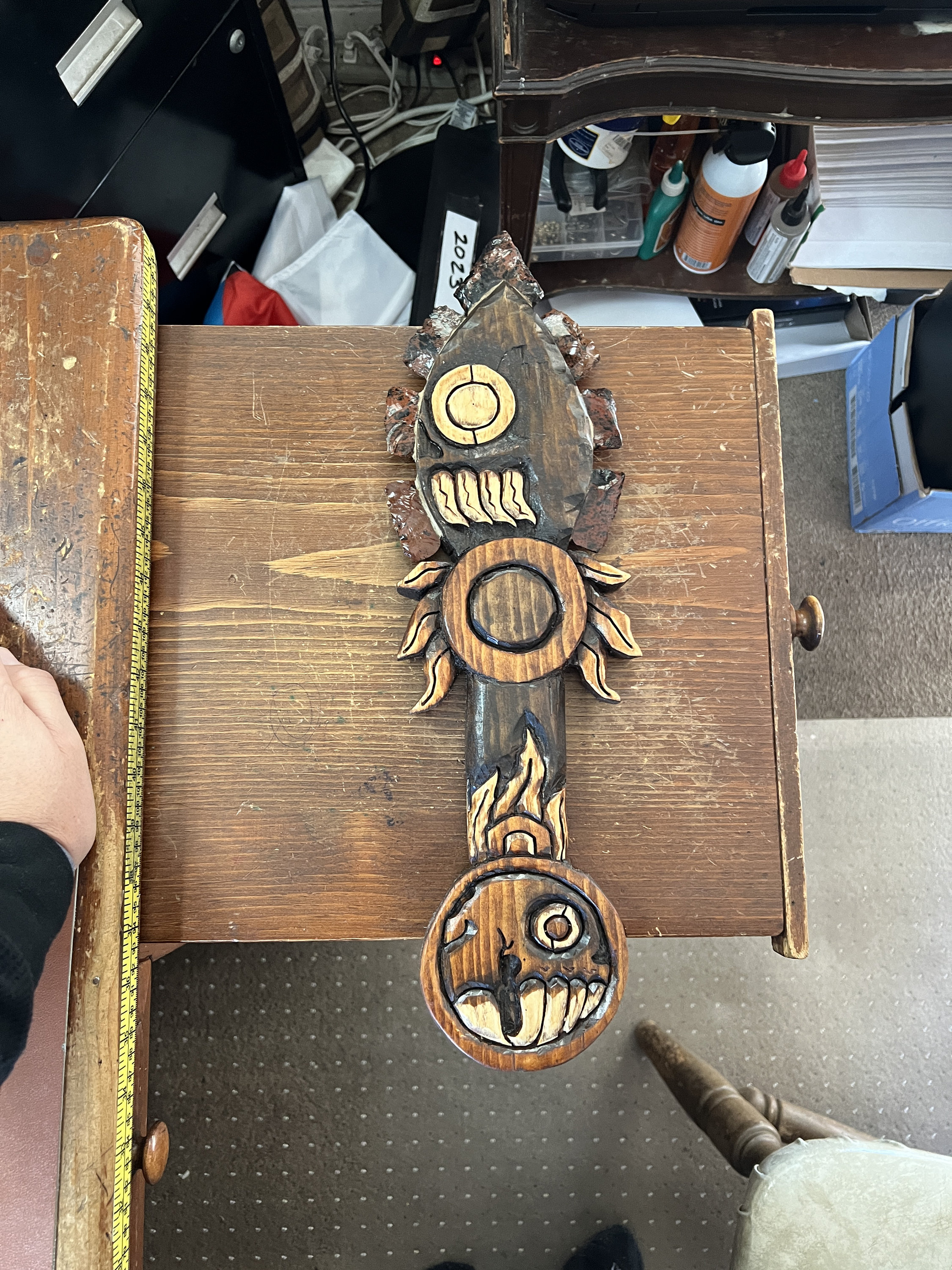 Wood Carved Tecpatl Flint Obsidian Sacrificial Dagger Replica Art Altar ...