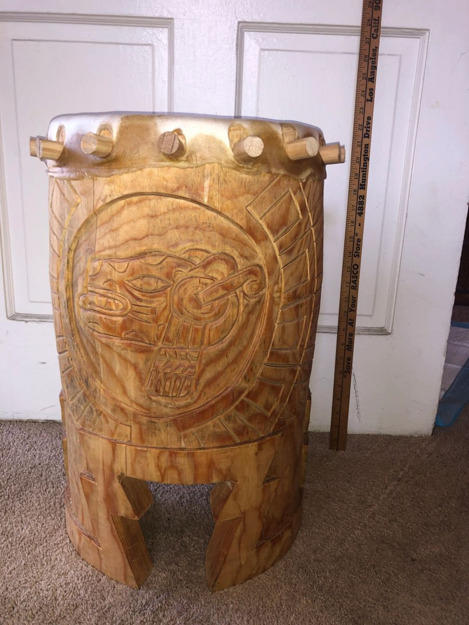 Medium Huehuetl Aztec Drum 21.5 tall by 12.5 | Etsy