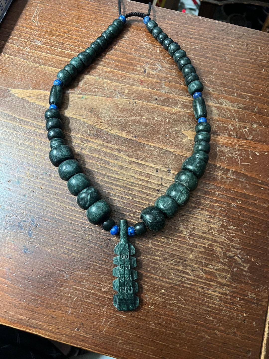 Jade Macuahuitl Necklace, Aztec Sword Design, With Blue Spacers, Mexica ...