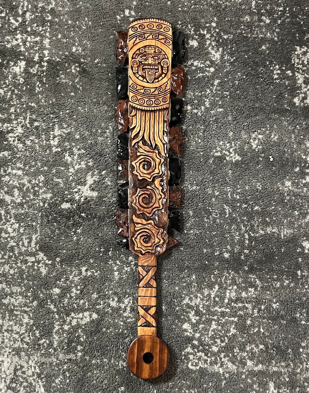 Macuahuitl Aztec, Tonatiuh Aztec Sun Sol God, Carved, Obsidian Blades ...