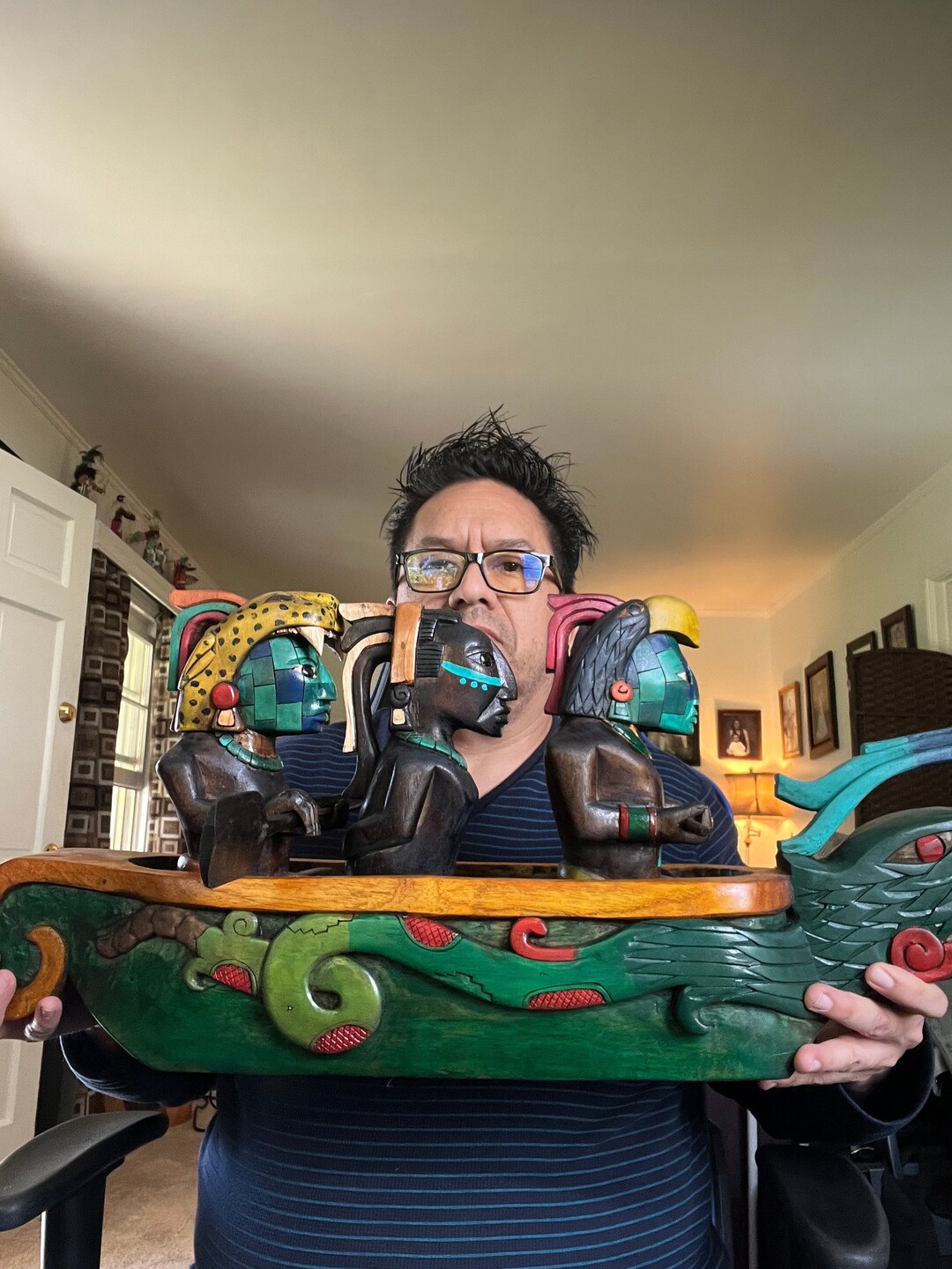 Large Wood Mayan or Aztec mexica Canoe Boat With Captive, Jaguar, Eagle ...