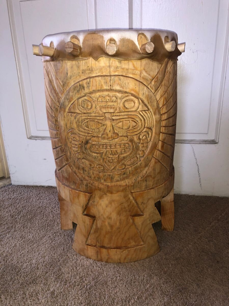 Medium Huehuetl Aztec Drum 21.5 tall by 12.5 | Etsy