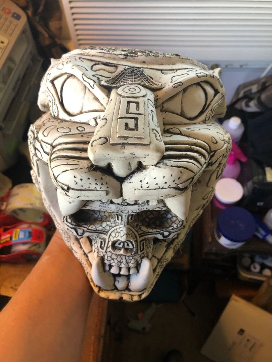 Jaguar Skull Warrior Mayan or Aztec Statue, Mexica Warrior, 8 X 8, Bone ...