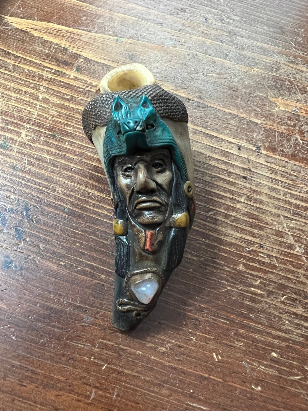 Native American Smoking Pipe Feat. Wolf Headdress Made From - Etsy