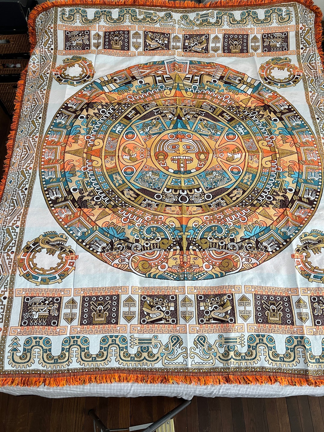 Aztec Calendar, Mexica, Blanket, Bed Spread, 6 Feet, Altar Cover ...