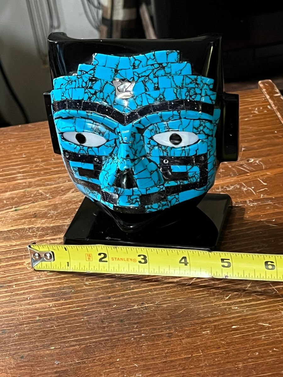 Aztec Death Mask Obsidian Turquoise Mother of Pearl Rare - Etsy