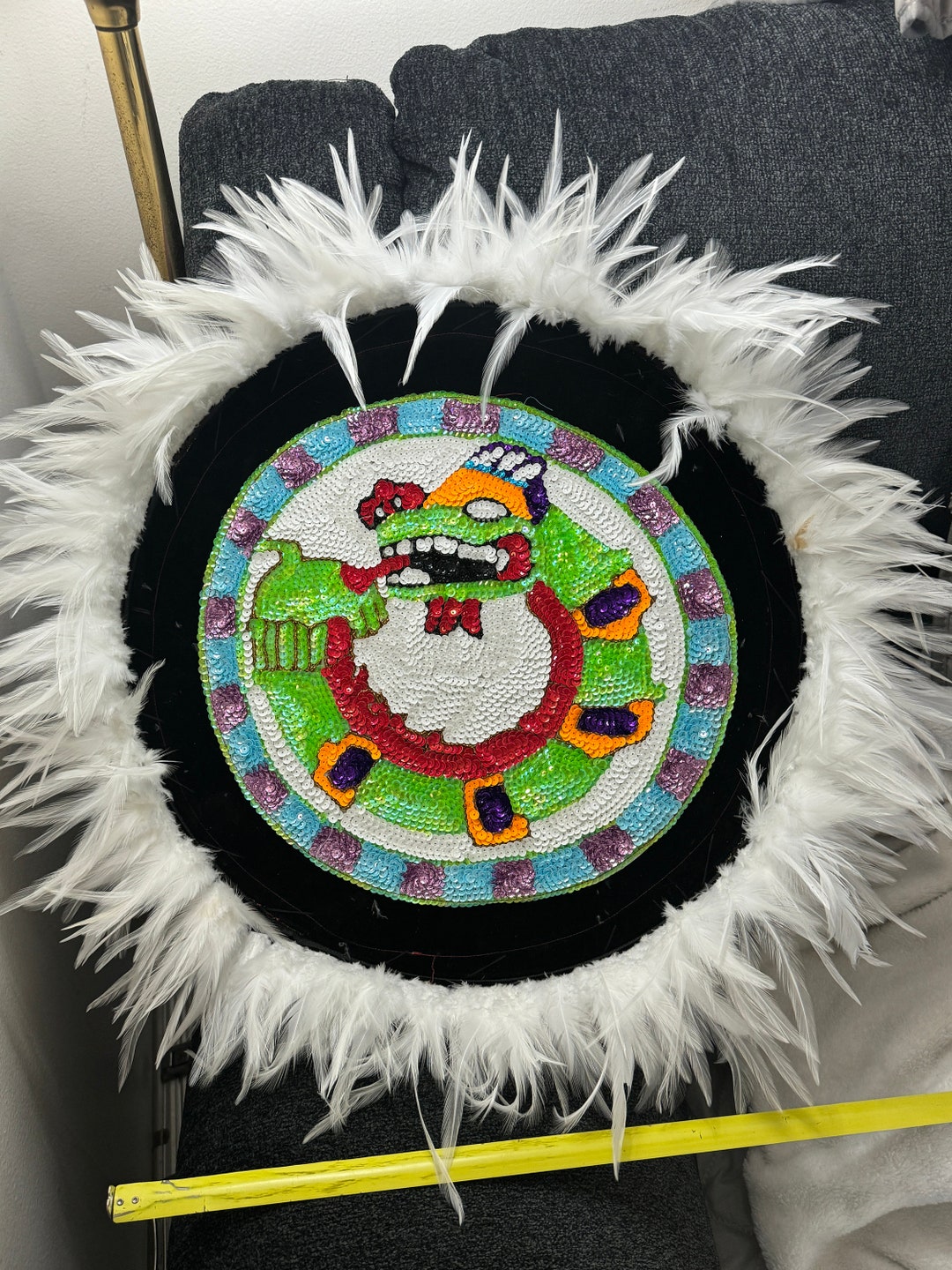 Chimalli Quetzalcoatl Azteca Danza Shield, Embroidered, Sequins ...